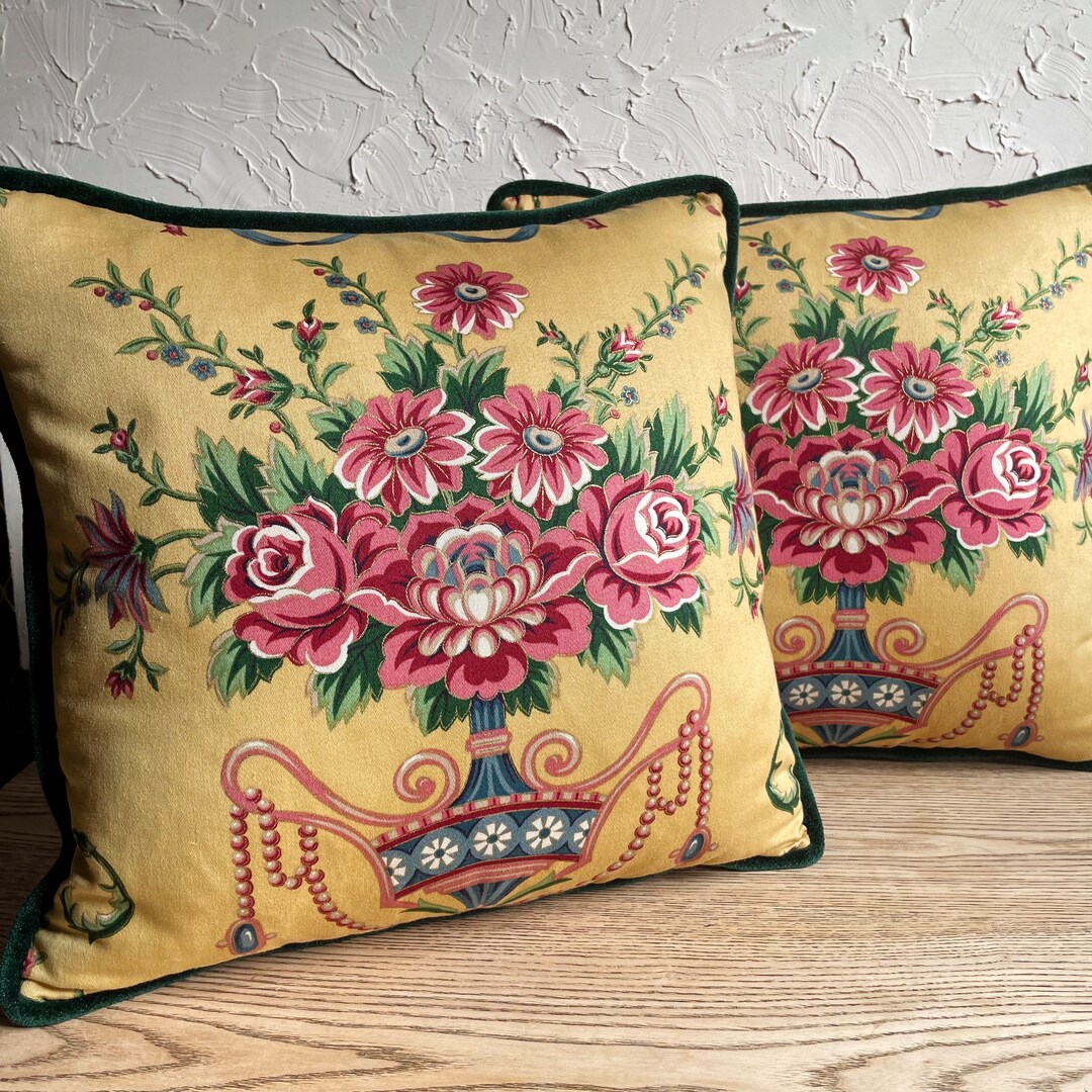 Vintage 14" X 14" French Style Decorative Pillow Set- Yellow Floral ...