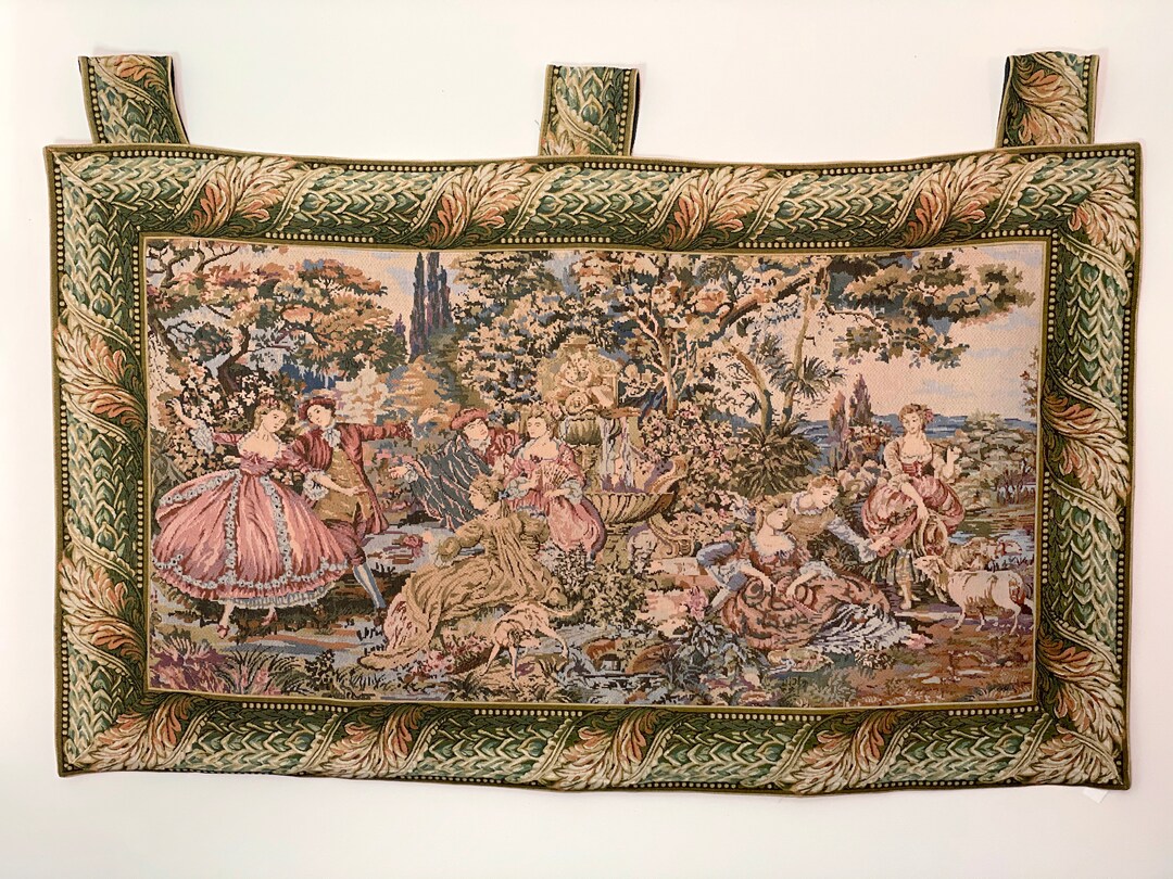 HUGE Vintage French Reproduction Wall Tapestry 56 X 33.5 Rococo Style ...