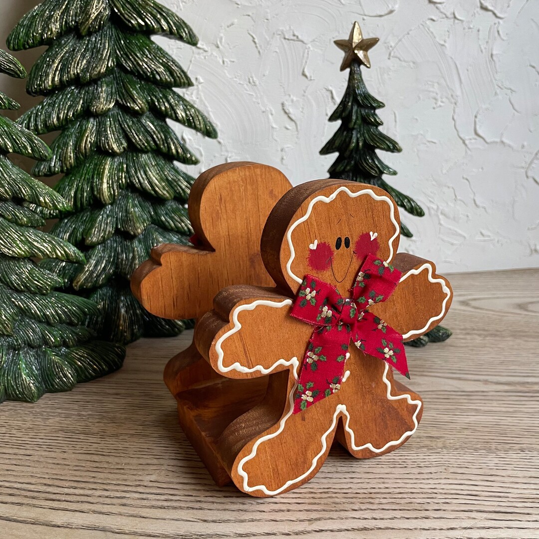 Vintage Wooden Gingerbread Man Napkin Holder holiday Kitchen Decor ...