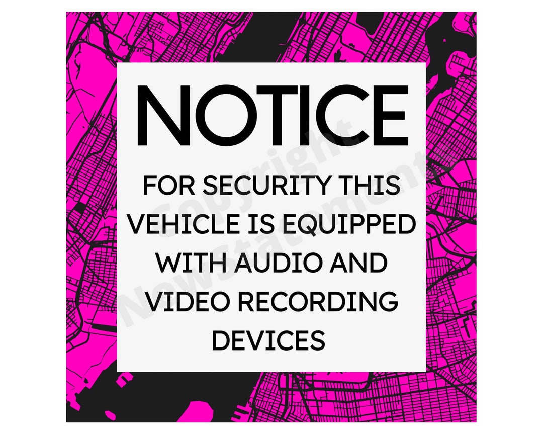 Recording Sign Notice Sticker for Uber, Lyft, Taxi LYFT Pink Magenta ...