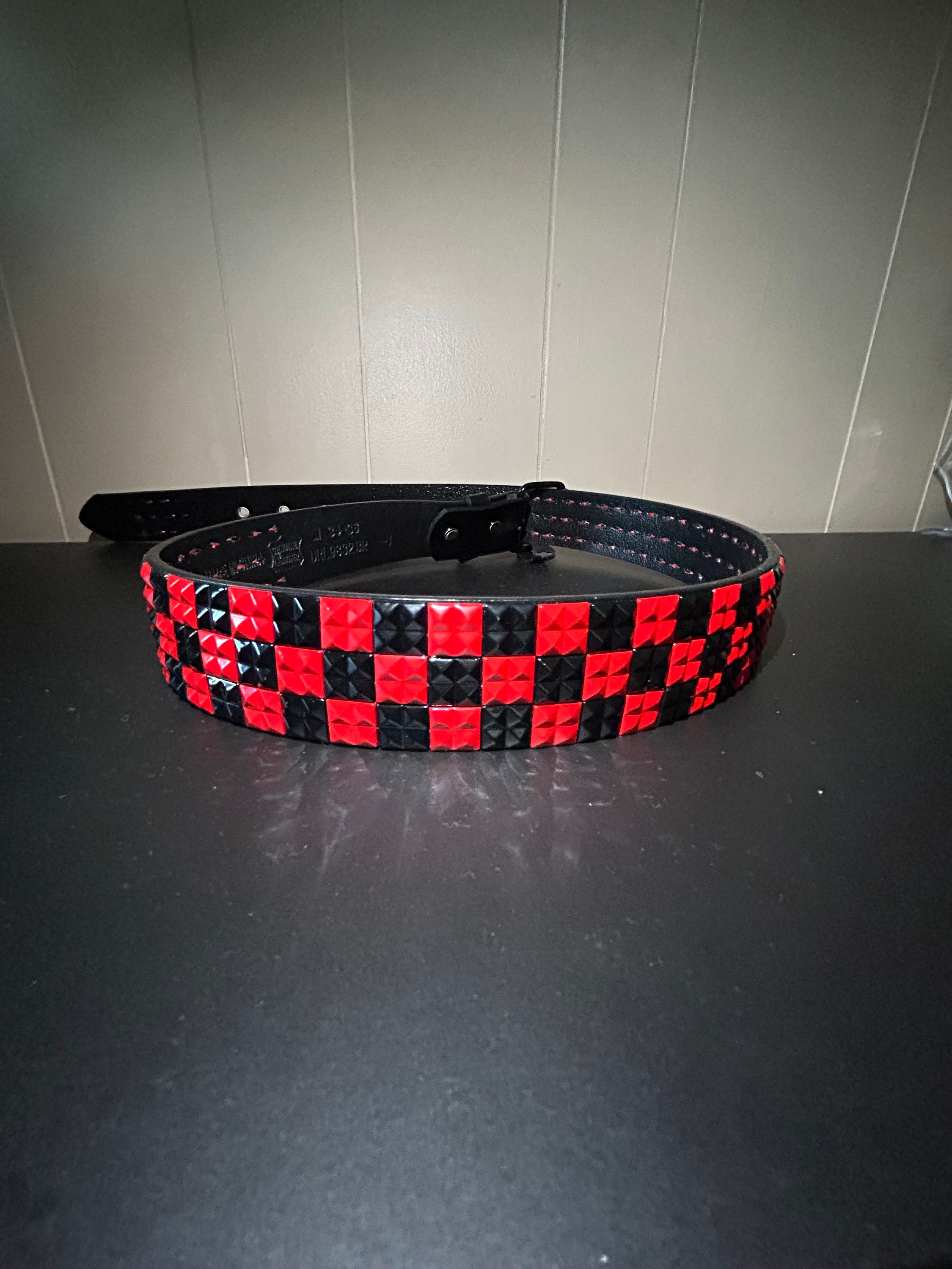 Studded Belt Red/black Checkered Board - Etsy