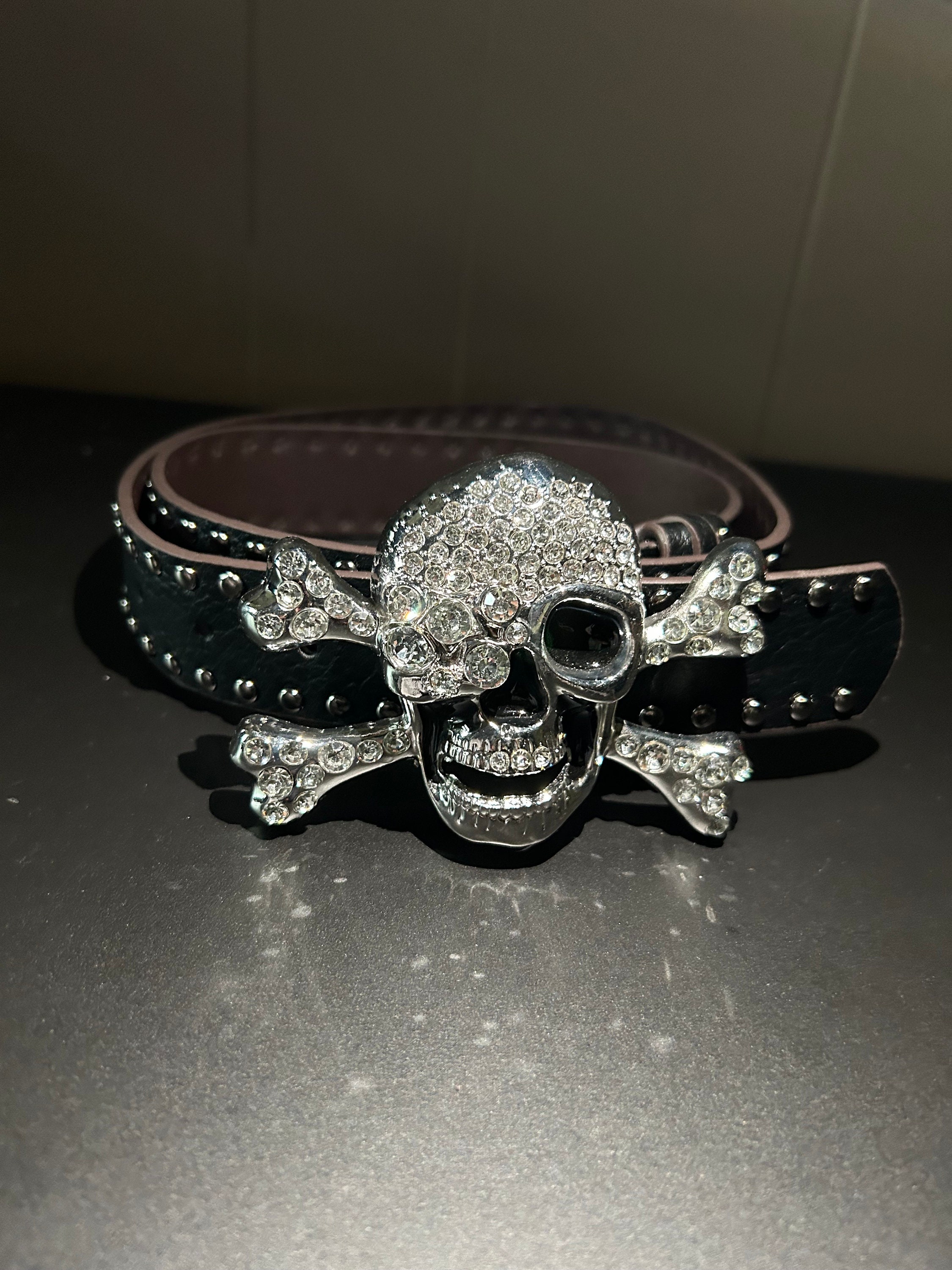 BLACK Skull Bones Rhinestone Belt - Etsy