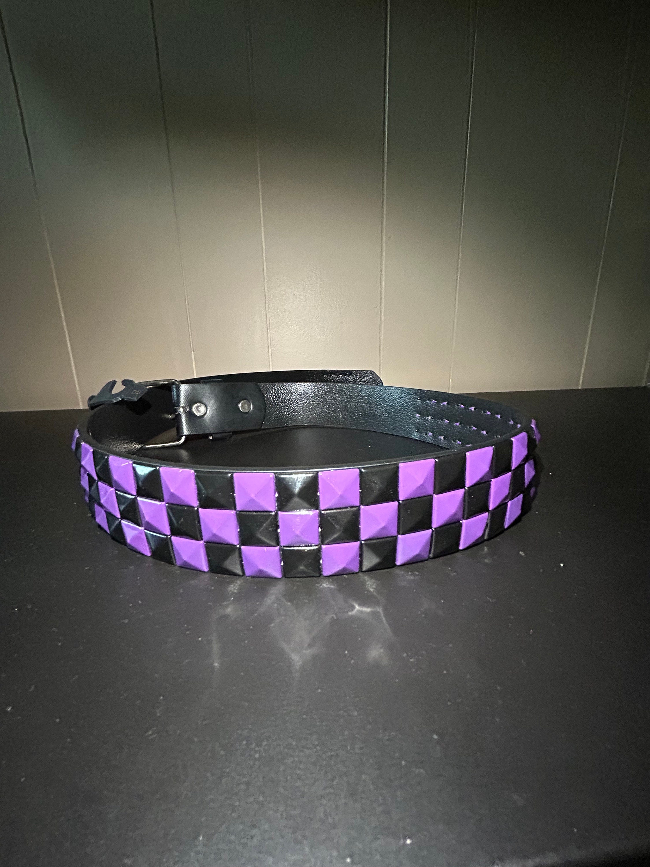 Checkerboard Studded Belt Purple - Etsy