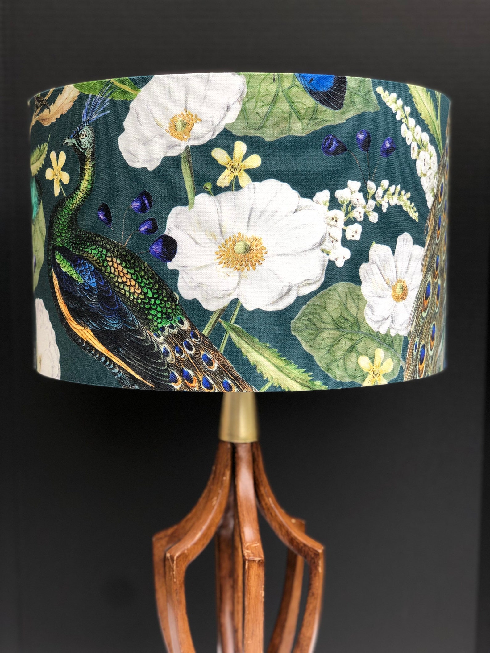 LAMPSHADE ONLY, Garden Peacock Teal Print Lampshade, Handmade Made to ...