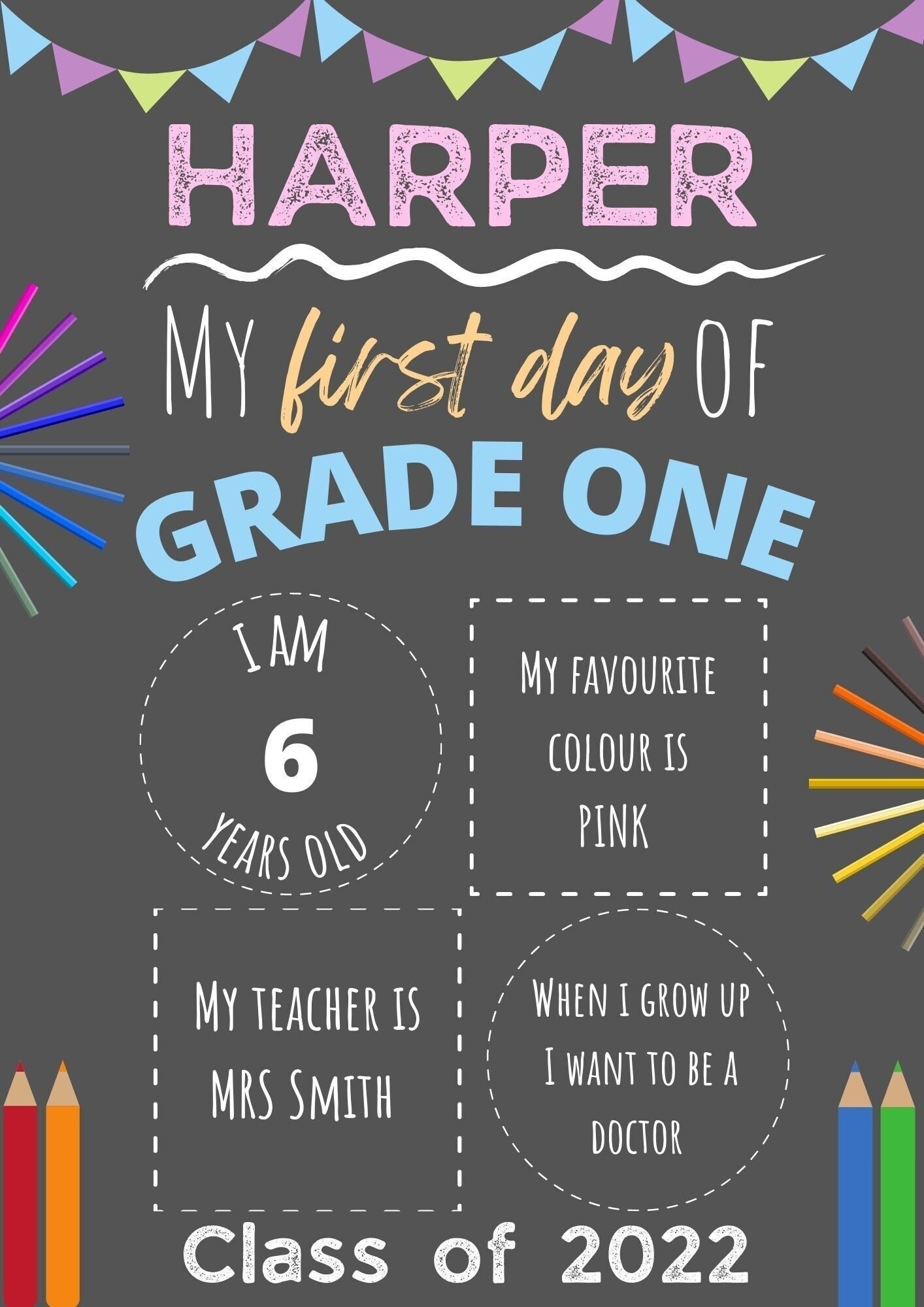 First Day Sign, First Day of School, Customisable, Printable, Digital ...