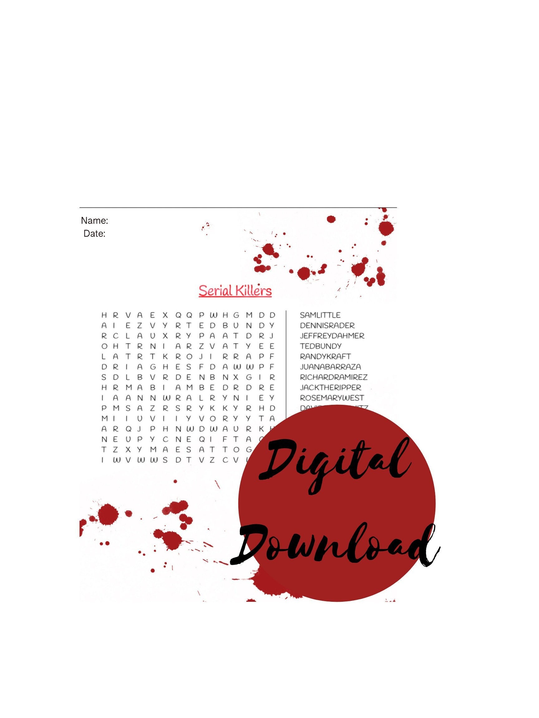 Serial Killer Word-search - Etsy