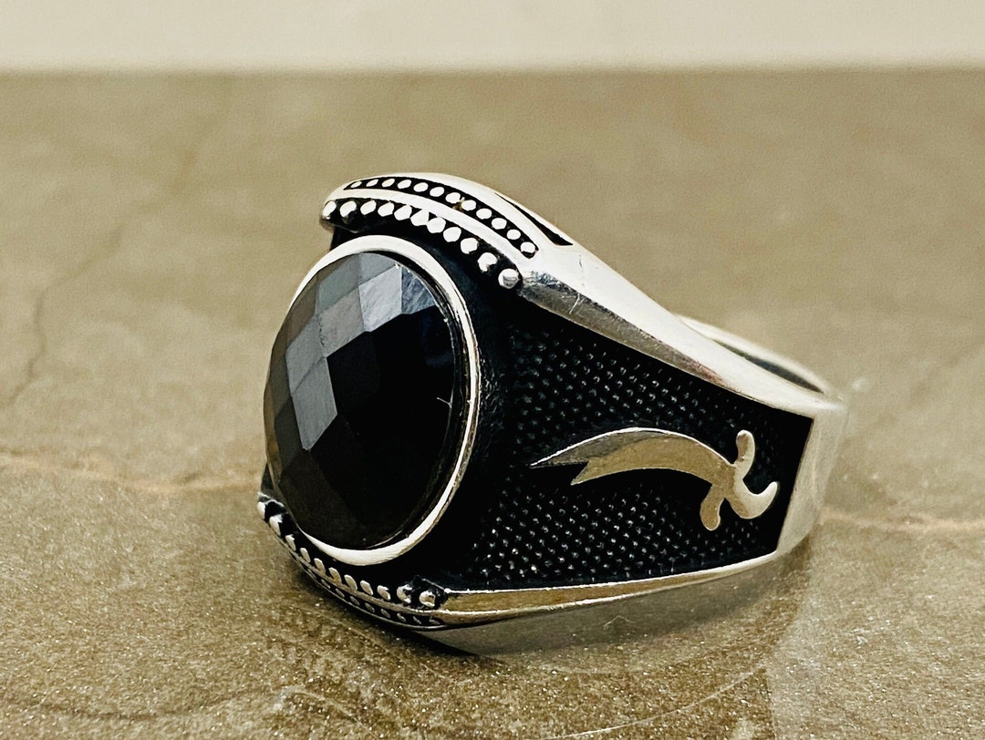 Black Stone Silver Sword Ring, Sword Jewelry, Unisex Ring, Birthday ...