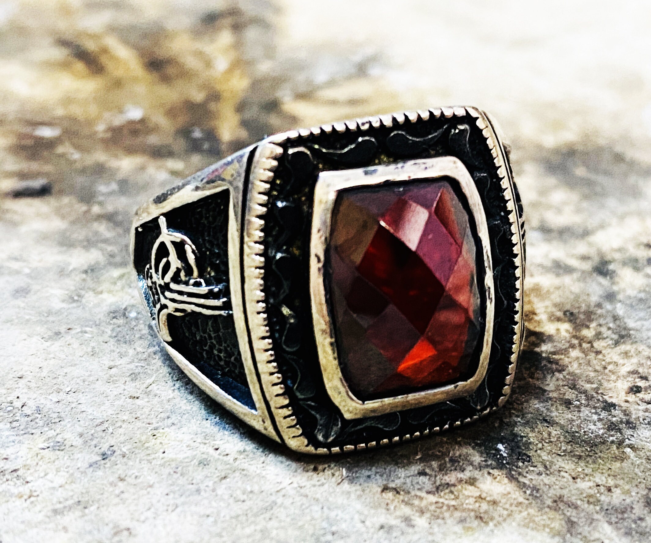 Red Stone Ring,zircon Ring,red Ring,handmade Ring,zircon,men's Sterling ...