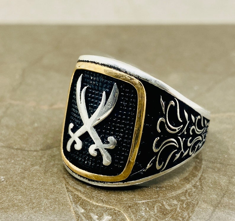 Handmade Silver Men's Ring, Sword Engraved Silver Ring, Knight Signet ...