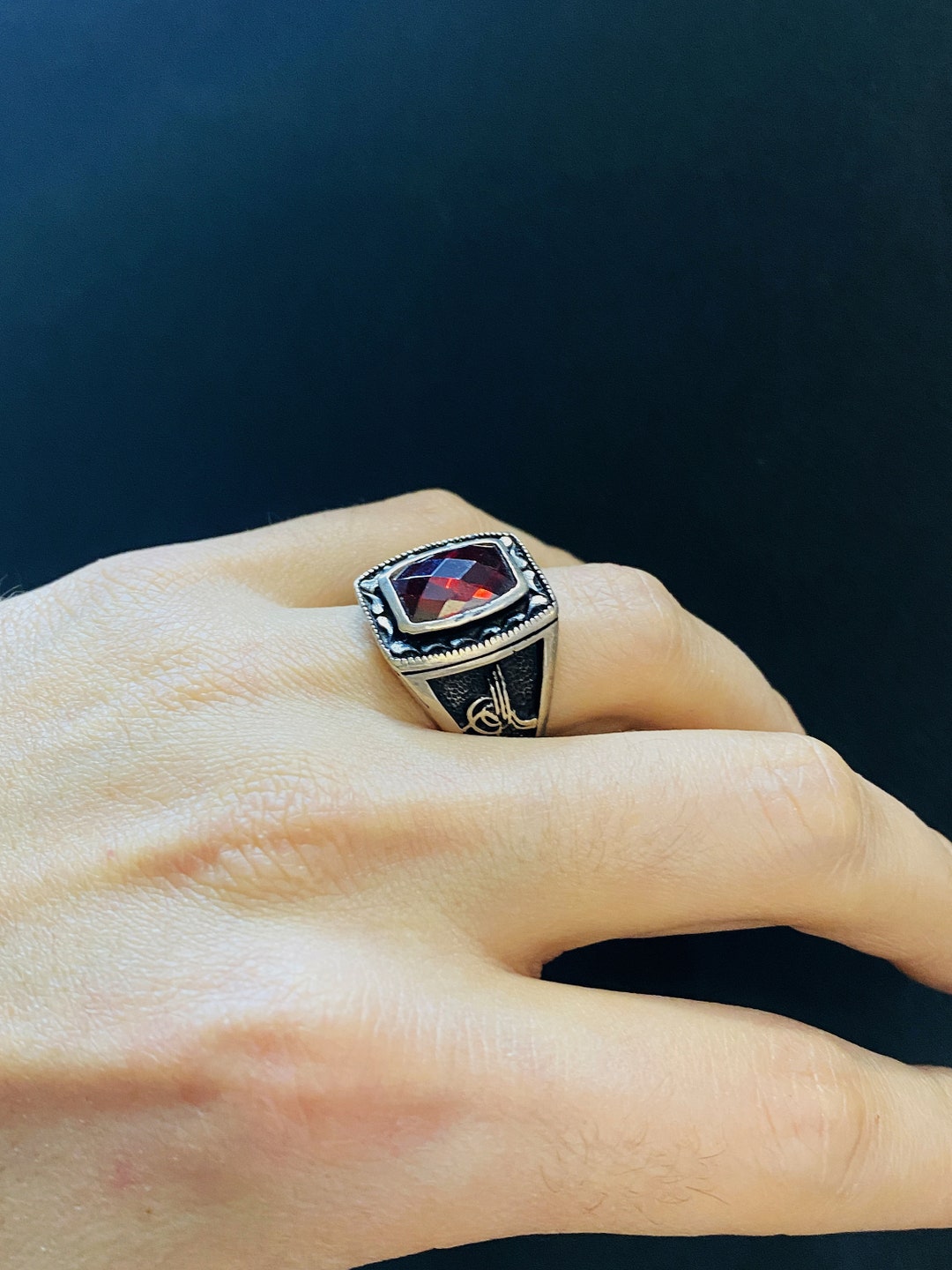 Red Stone Ring,zircon Ring,red Ring,handmade Ring,zircon,men's Sterling ...