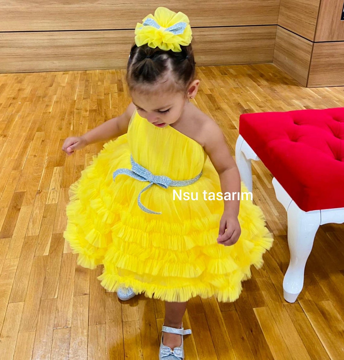 Baby Girl Yellow Dress. Shiny Bow. Brithday Dress. for Special - Etsy
