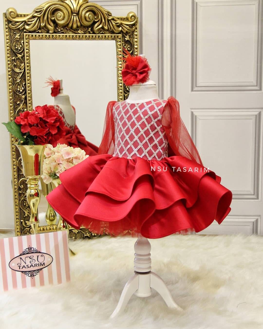 Red Baby Girl Dress. First Birthday Dress. Silver Sparkle Top Details ...