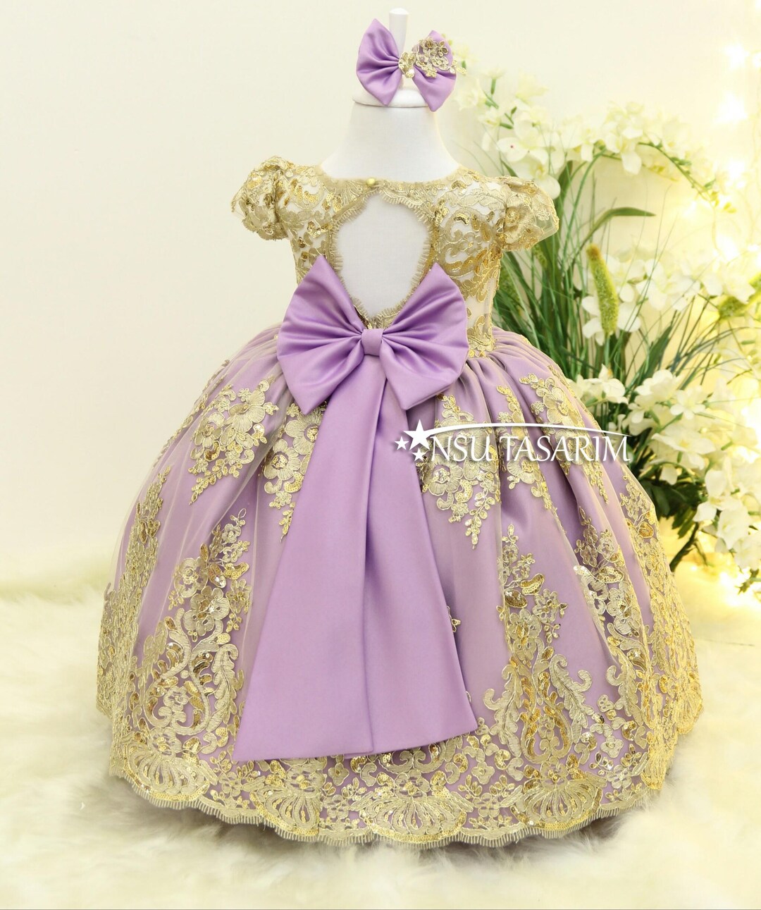 Baby Princess Lilac Party Dress. Lavender and Golden Dress. Full Length ...