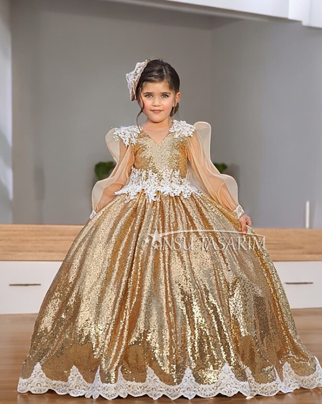 Girl Gold Sparkle Dress. Gold Sequin Dress. for Special Occasion, Long ...