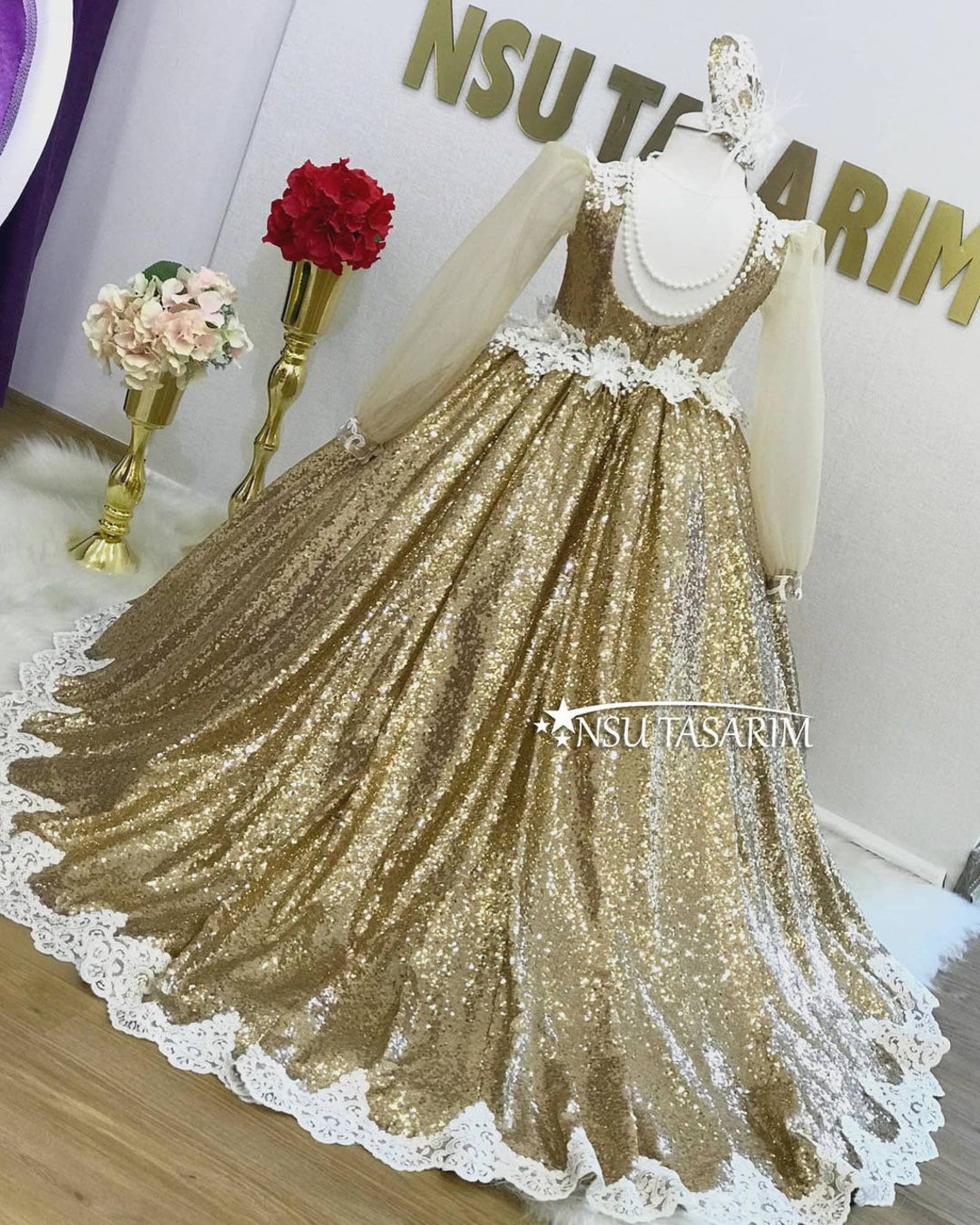 Girl Gold Sparkle Dress. Gold Sequin Dress. for Special | Etsy