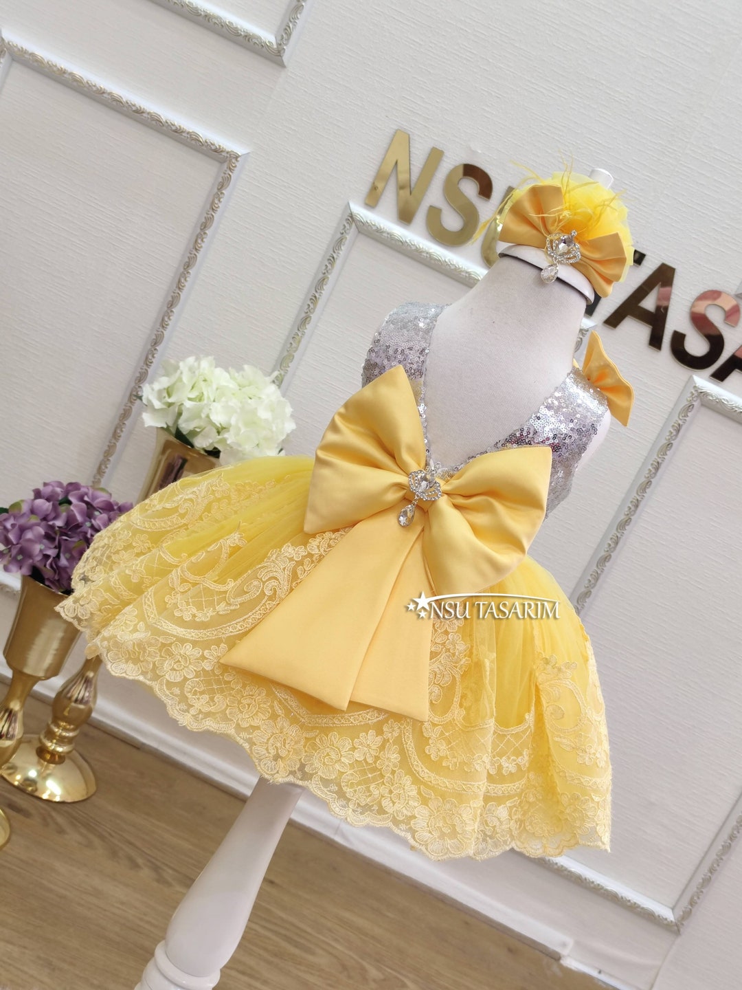 Silver Yellow Baby Dress. for Special Occasion. Sparkle Silver. Baby ...