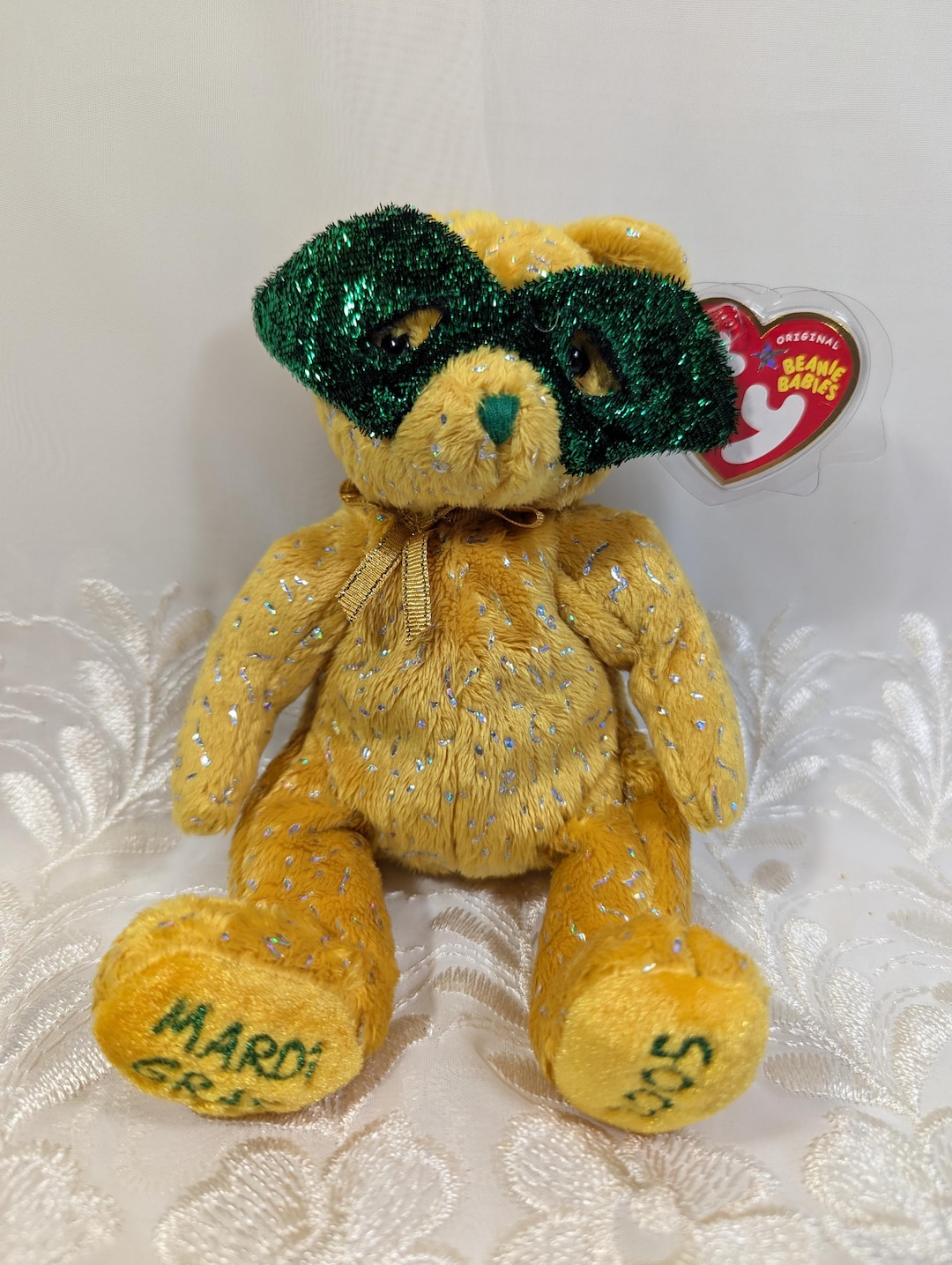Ty Beanie Baby - Masque the Yellow Mardi Gras Bear (6in) - Etsy