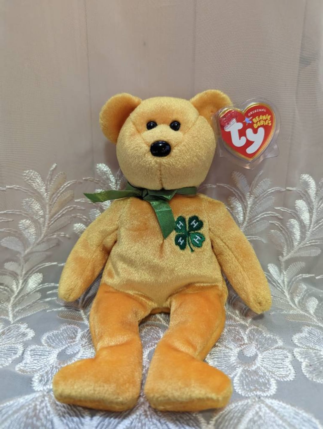 Ty Beanie Baby - 4-H the Yellow Bear With the Four-leaf Clover - Mint ...