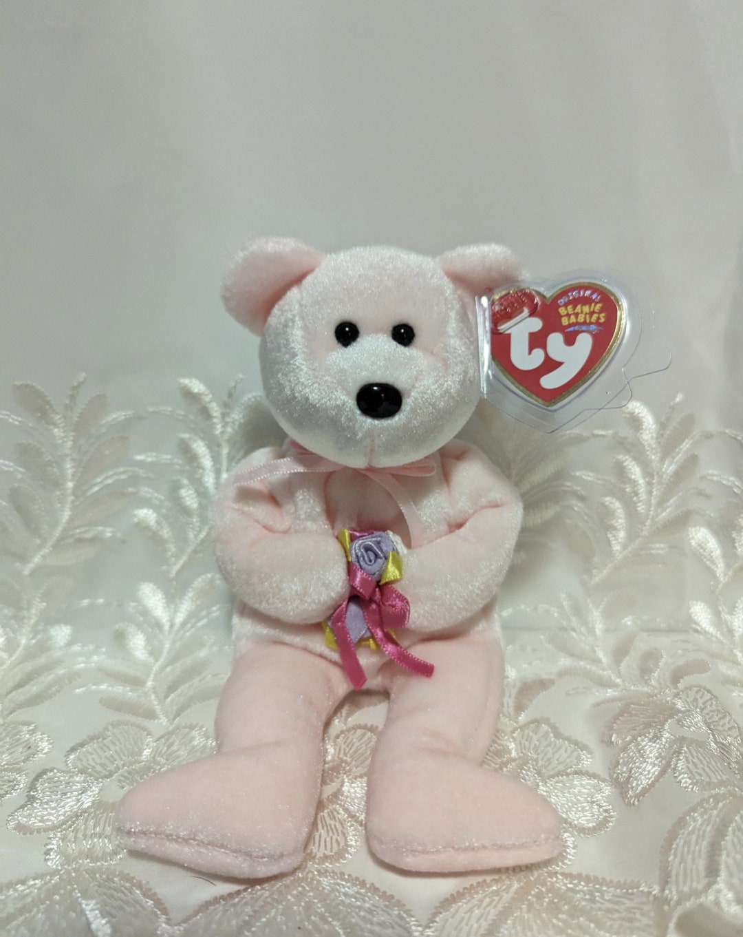 Ty Beanie Baby - Dear the Pink Bear With Rose (8.5in) - Etsy