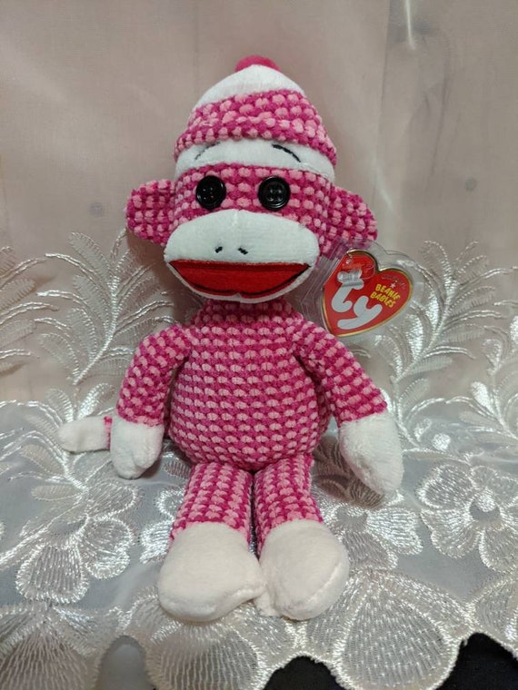 Ty Beanie Baby Socks the Sock Monkey Pink Mint Plush. 10in Etsy UK