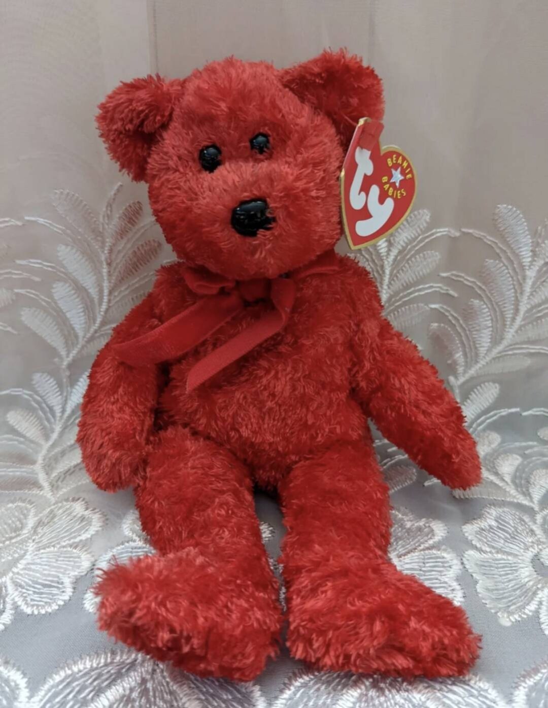 Ty Beanie Baby - Sizzle the Red Fuzzy Bear - Mint Vintage Plush Toy (8. ...