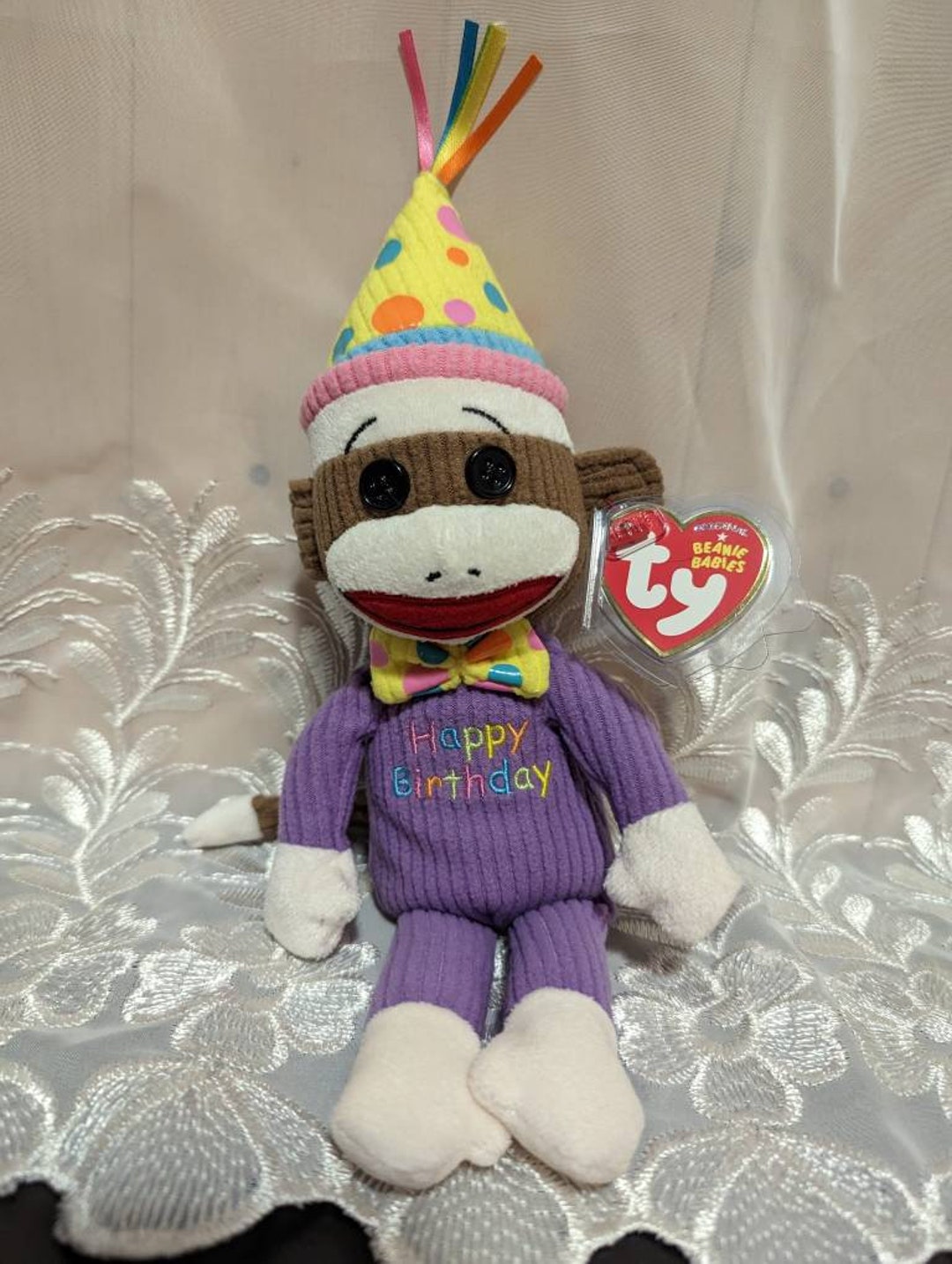 Ty Beanie Babies - Happy Birthday Sock Monkey - Mint Plush Toy (11in ...
