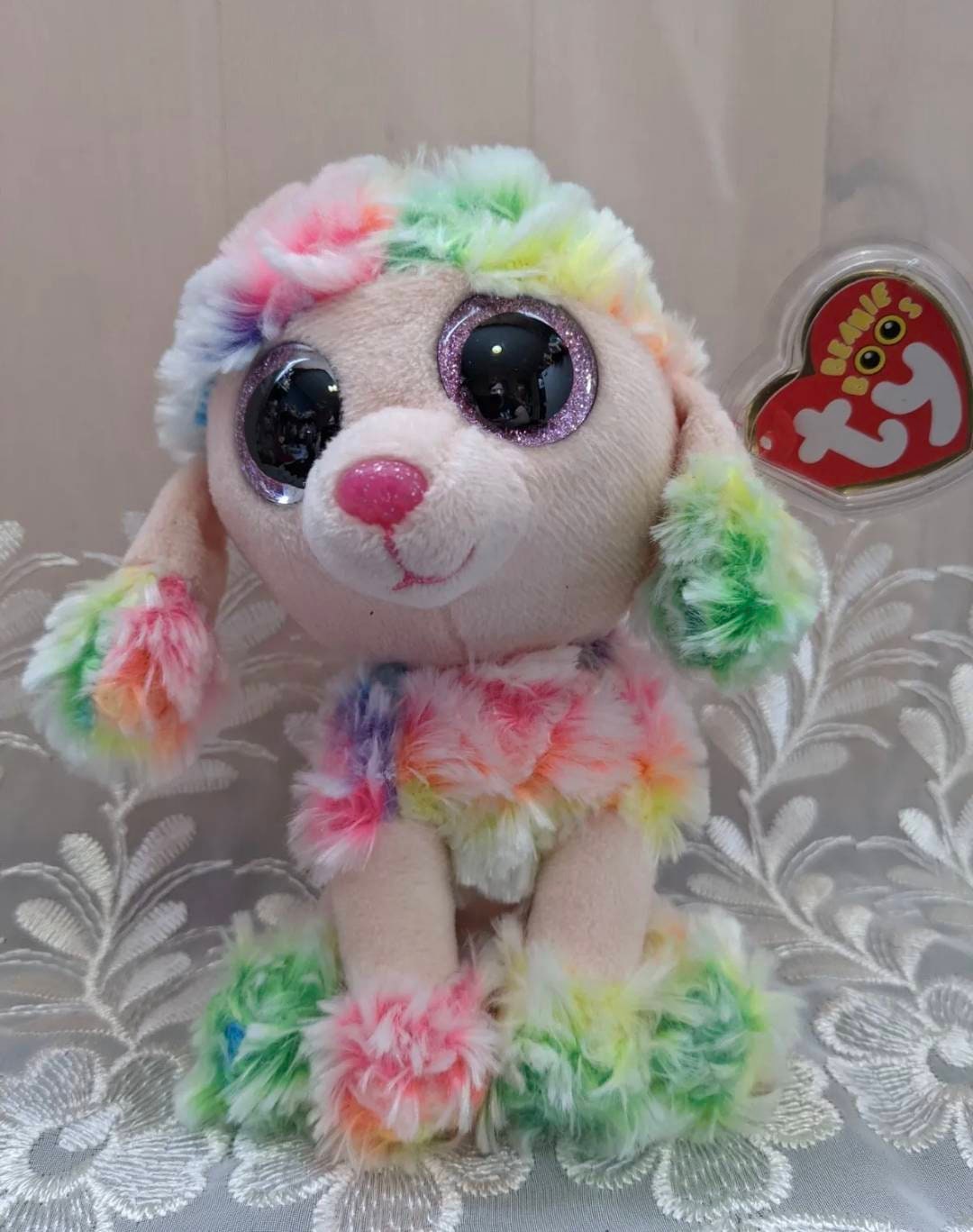Rainbow the Poodle Dog TY Beanie Boo 6 In Near Mint Colorful Plush Toy ...
