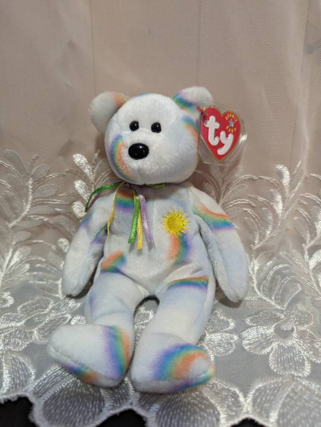 Ty Beanie Baby - Cheery the Bear - Covered in Sunshine and Rainbows ...
