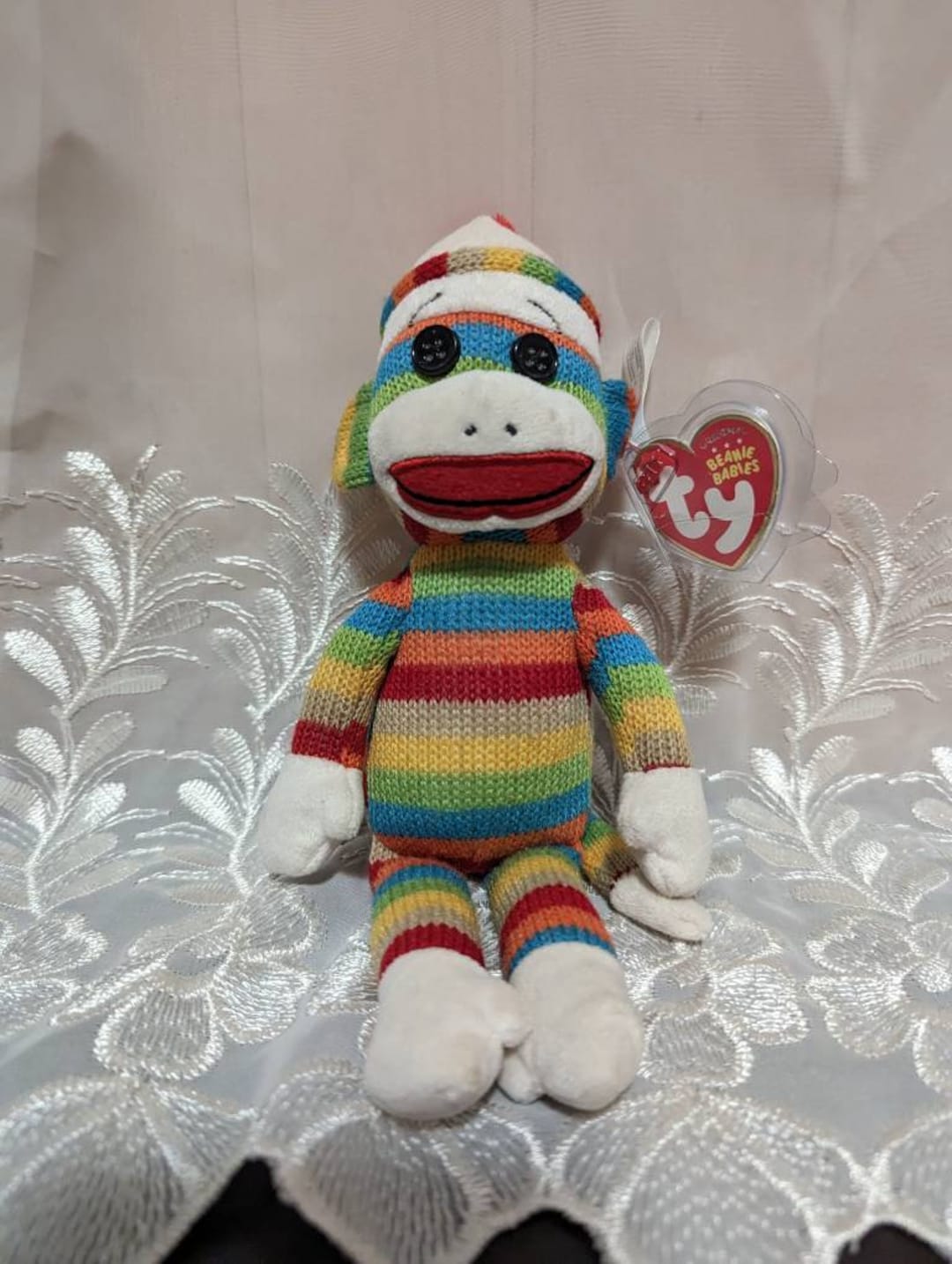 Ty Beanie Babies Socks the Sock Monkey Multi-colored Stripey Monkey ...