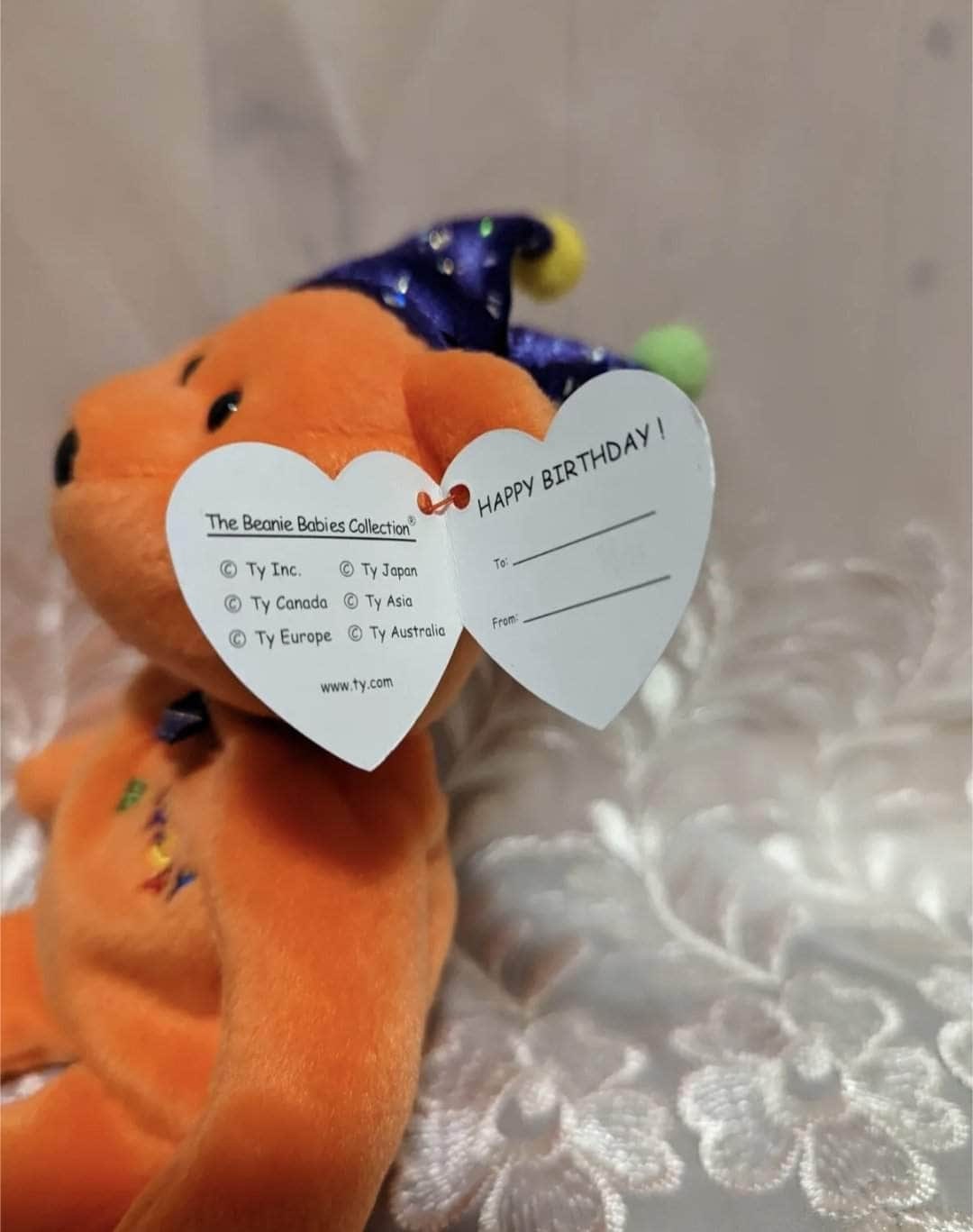 Ty Beanie Baby - Orange Happy Birthday Bear With Crown (9in) - Etsy
