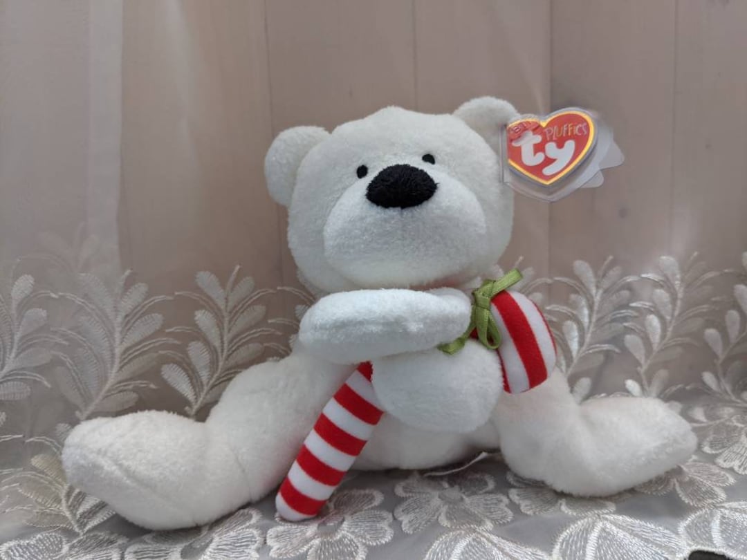 Ty Pluffies - Candy Cane the Polar Bear Holding A Candy Cane. Plush ...