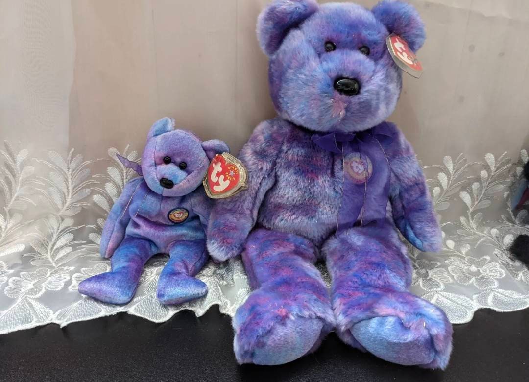 Clubby IV the Purple Blue Bear Ty Beanie Baby + Beanie Buddy Lot of 2 ...