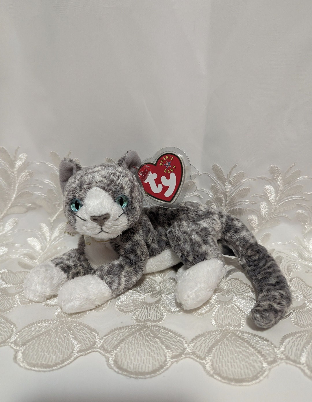 Ty Beanie Baby - Purr the Gray Tabby Cat (8in) - Etsy