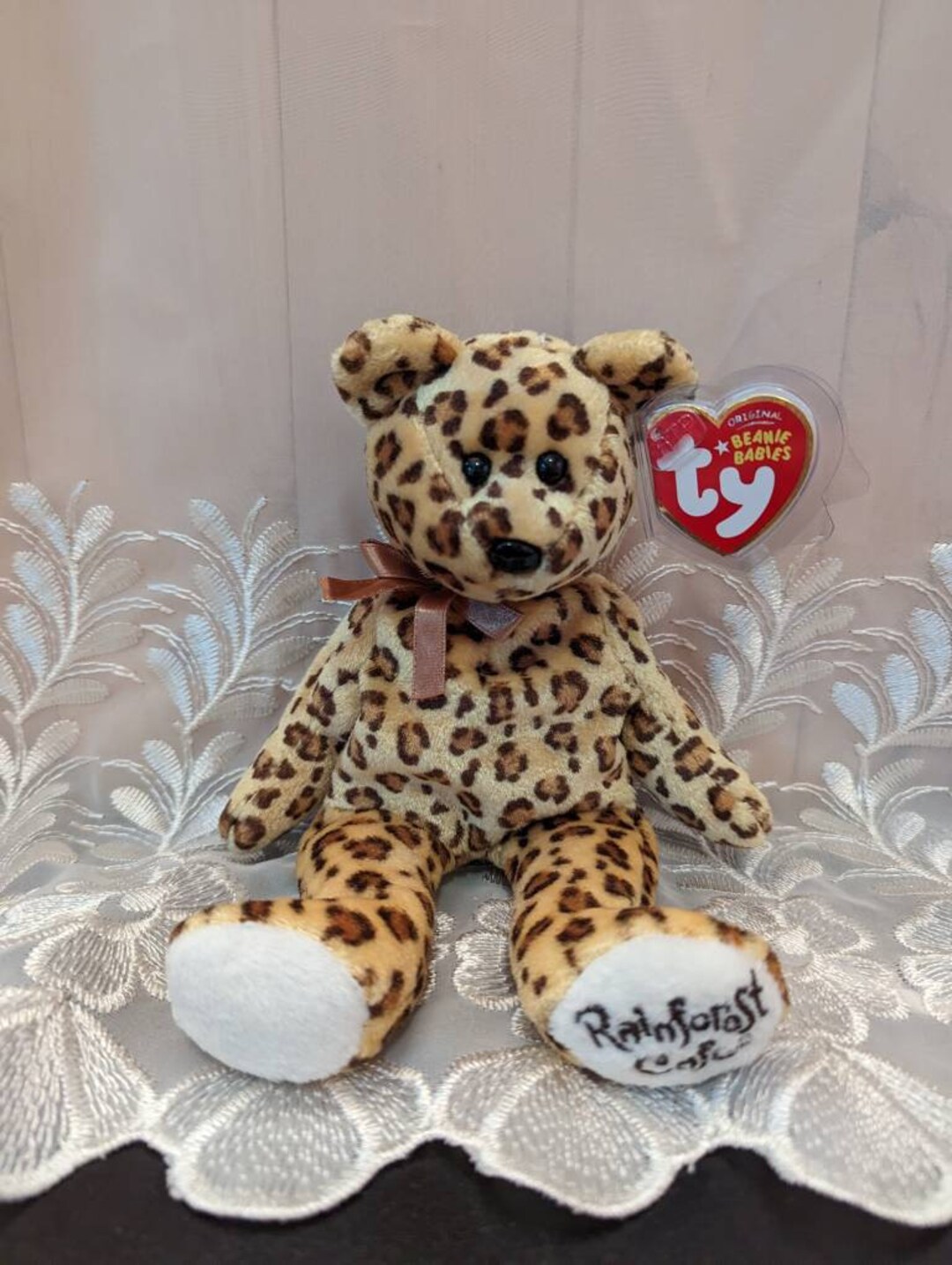 Ty Beanie Baby Leopold the Bear Rainforest Cafe Exclusive rare Mint ...