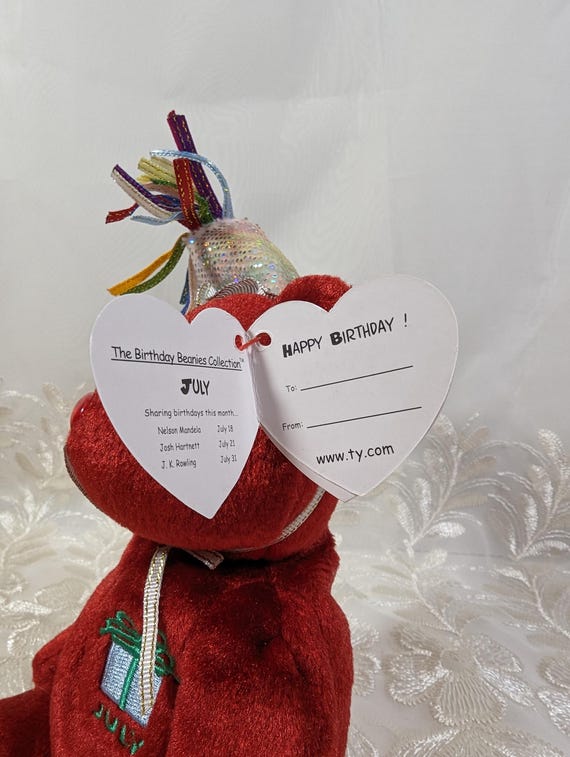 Ty Beanie Baby July the Birthday Bear With Hat 9in Etsy UK