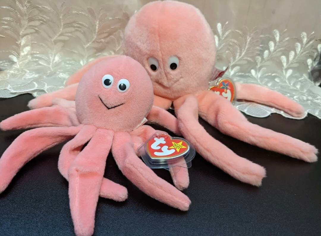 Inky the Pink Octopus Ty Beanie Baby + Beanie Buddy Lot - PVC Vintage ...
