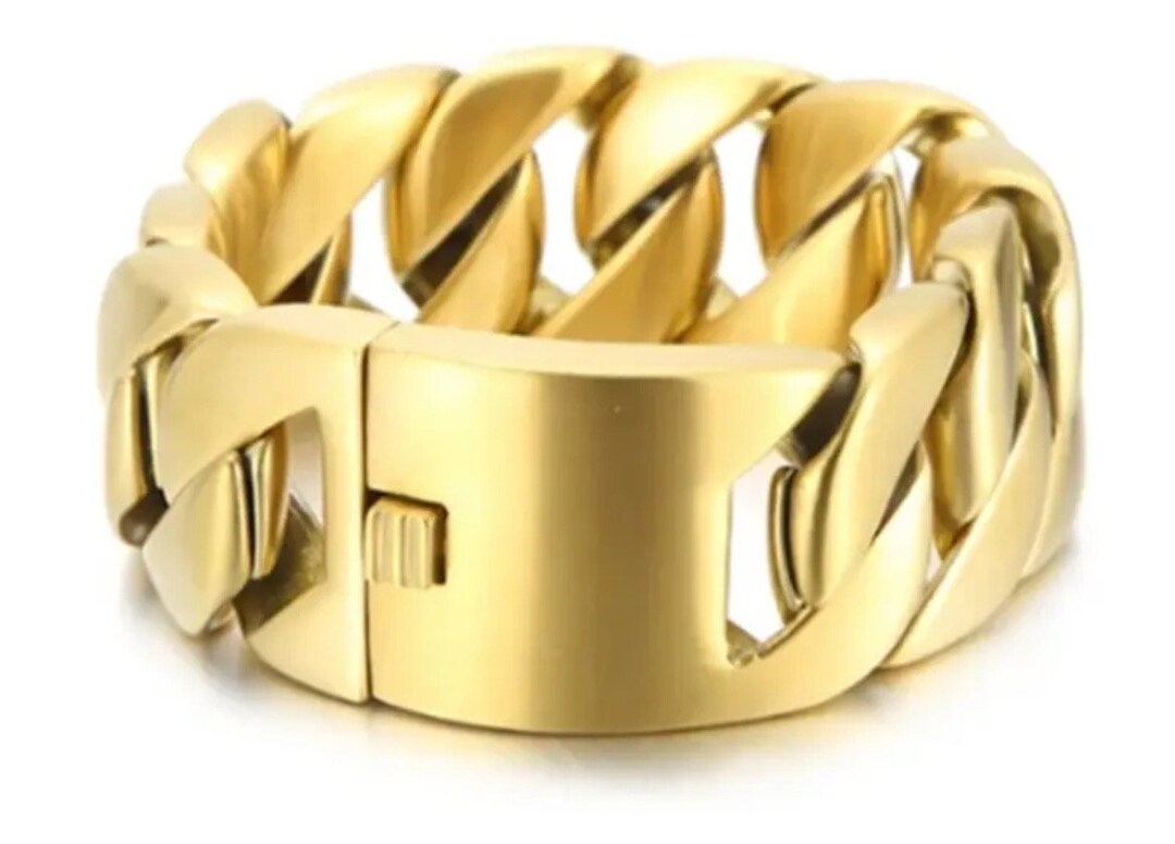 31 Mm Gold, Silver , Matte , Cuban Link Id Bracelet, Thick Chunky ...