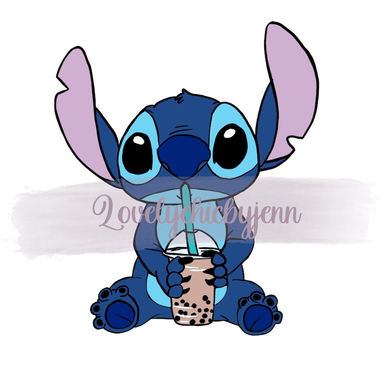 Stitch Drinking Boba PNG JPEG - Etsy