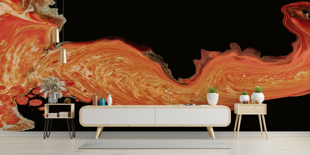 Contemporary Wall Painting, Orange and Black Wall Paper, 3d Wall Paper ...