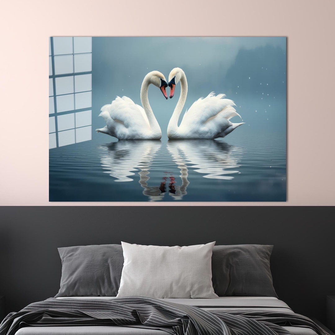 Swans in Love Canvas Wall Art: Tempered Glass Decor - Etsy