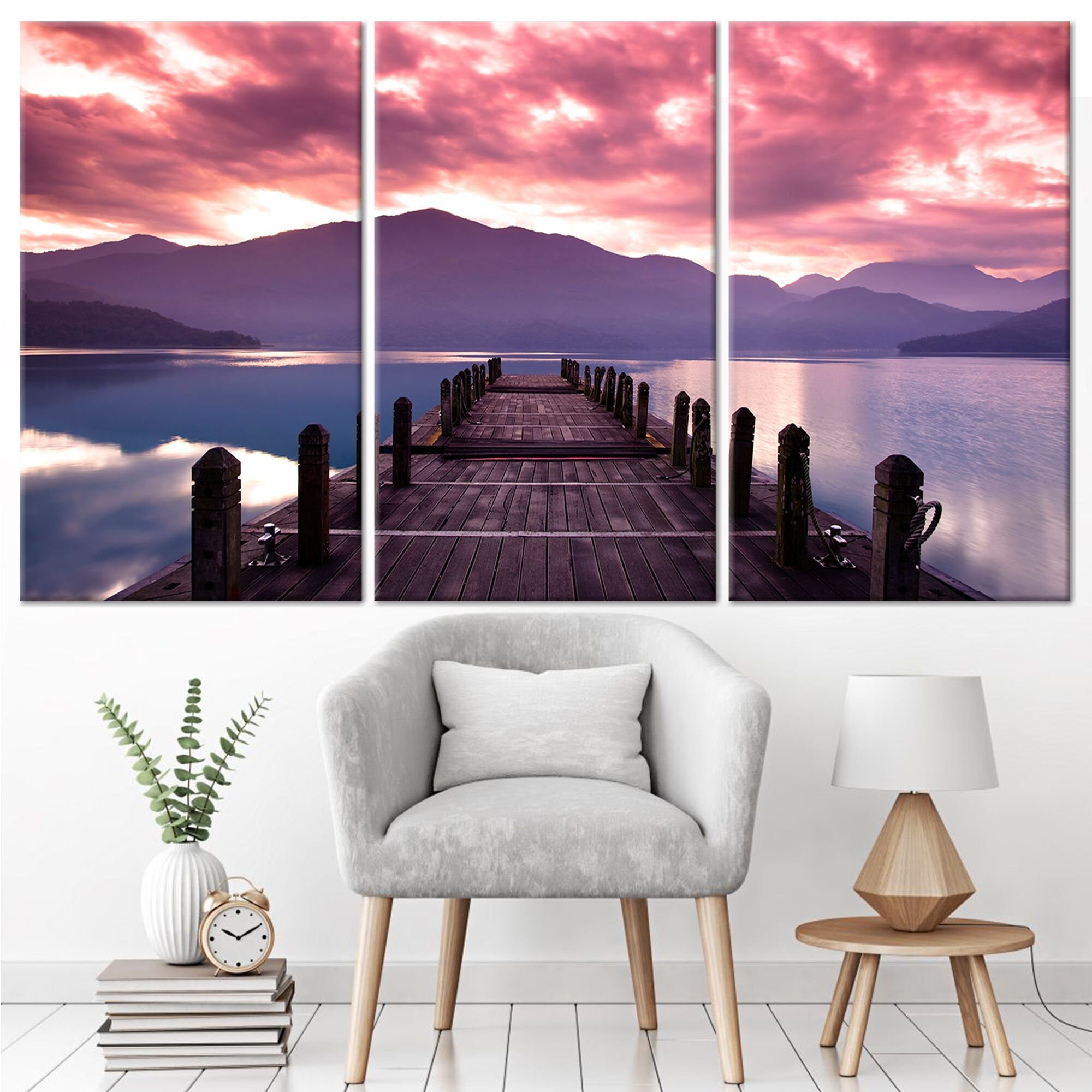 Dock Landscape Dock Canvas Dock Wall Art Pink Cloud Canvas - Etsy