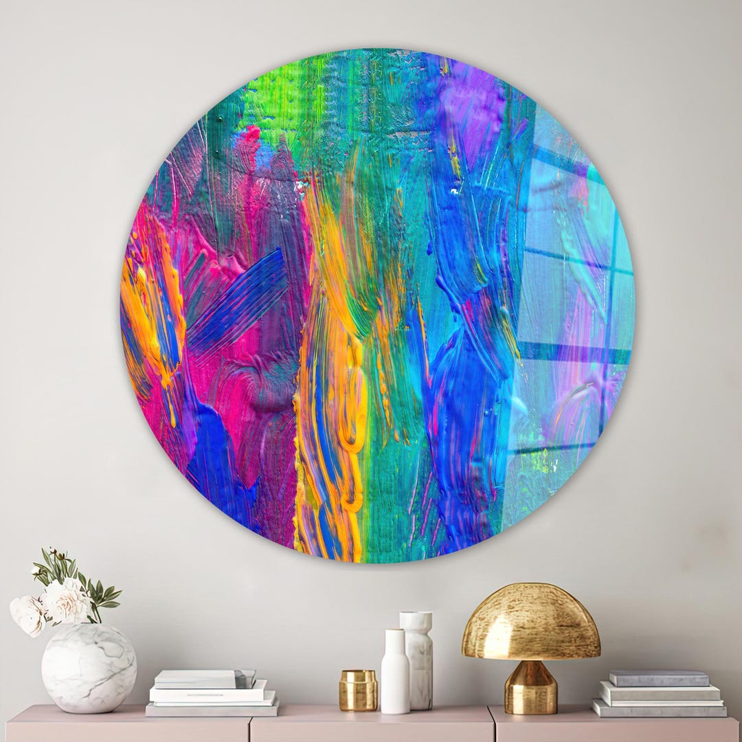 Colorful Abstract Glass Wall Art: Modern Brushstroke Decor - Etsy