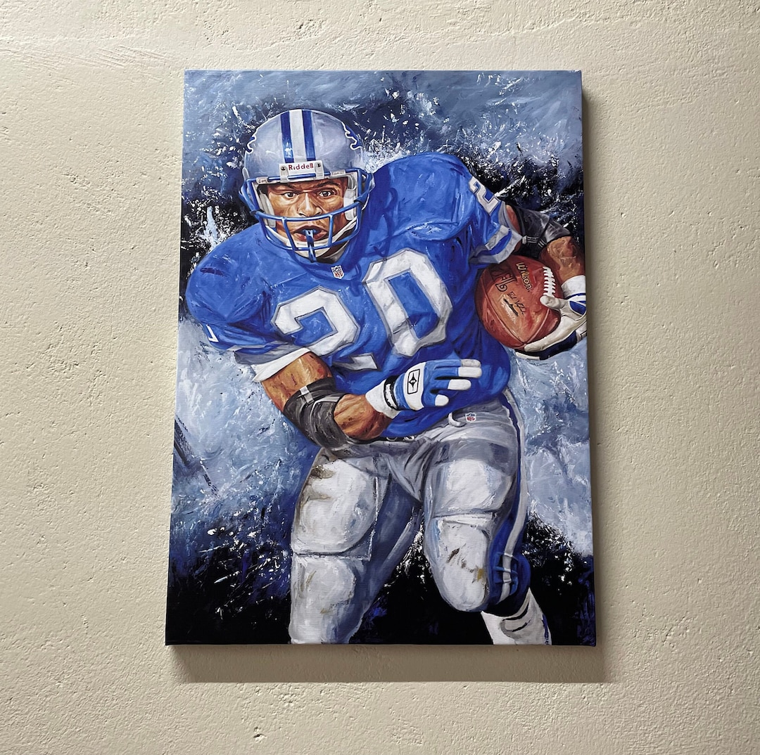 Barry Sanders Canvas Art: Detroit Lions Football Poster, Man Cave Decor ...