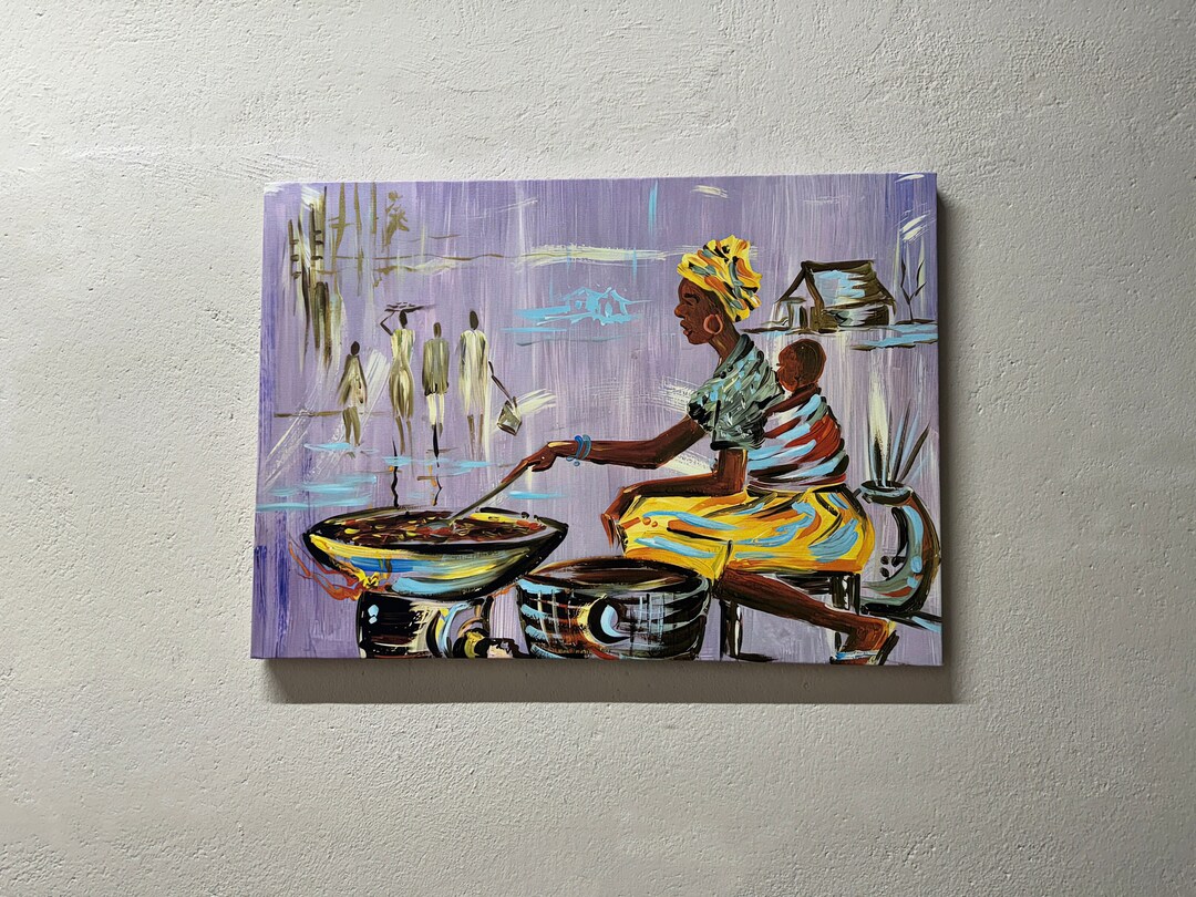 African Woman Cooking Art: Nigerian Street Scene Canvas - Etsy