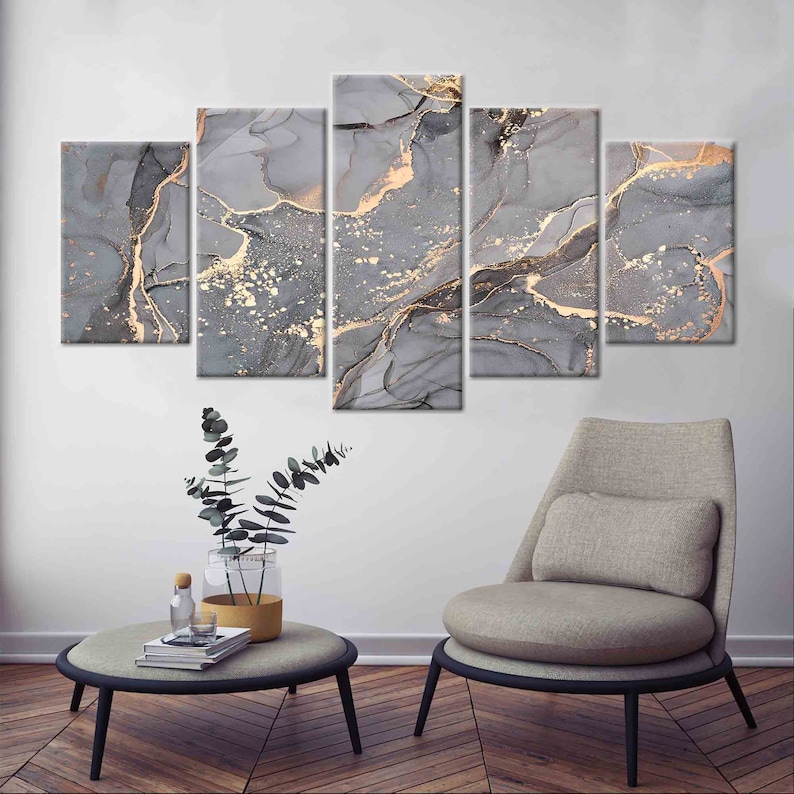 Gold Marble Canvas Art: Gray Abstract Luxury Wall Decor - Etsy