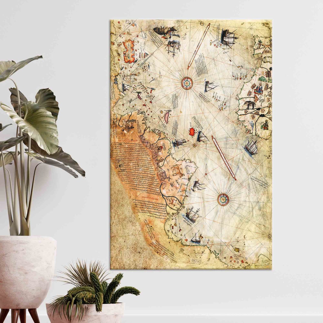 Vintage Piri Reis Map Canvas Art: Ottoman Maritime Decor - Etsy
