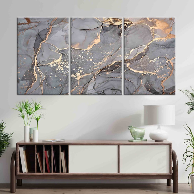 Gold Marble Canvas Art: Gray Abstract Luxury Wall Decor - Etsy
