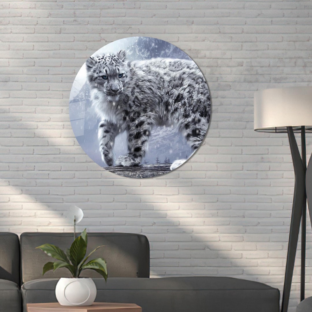 Snow Leopard Glass Wall Art: Winter Animal Print, Modern Decor - Etsy