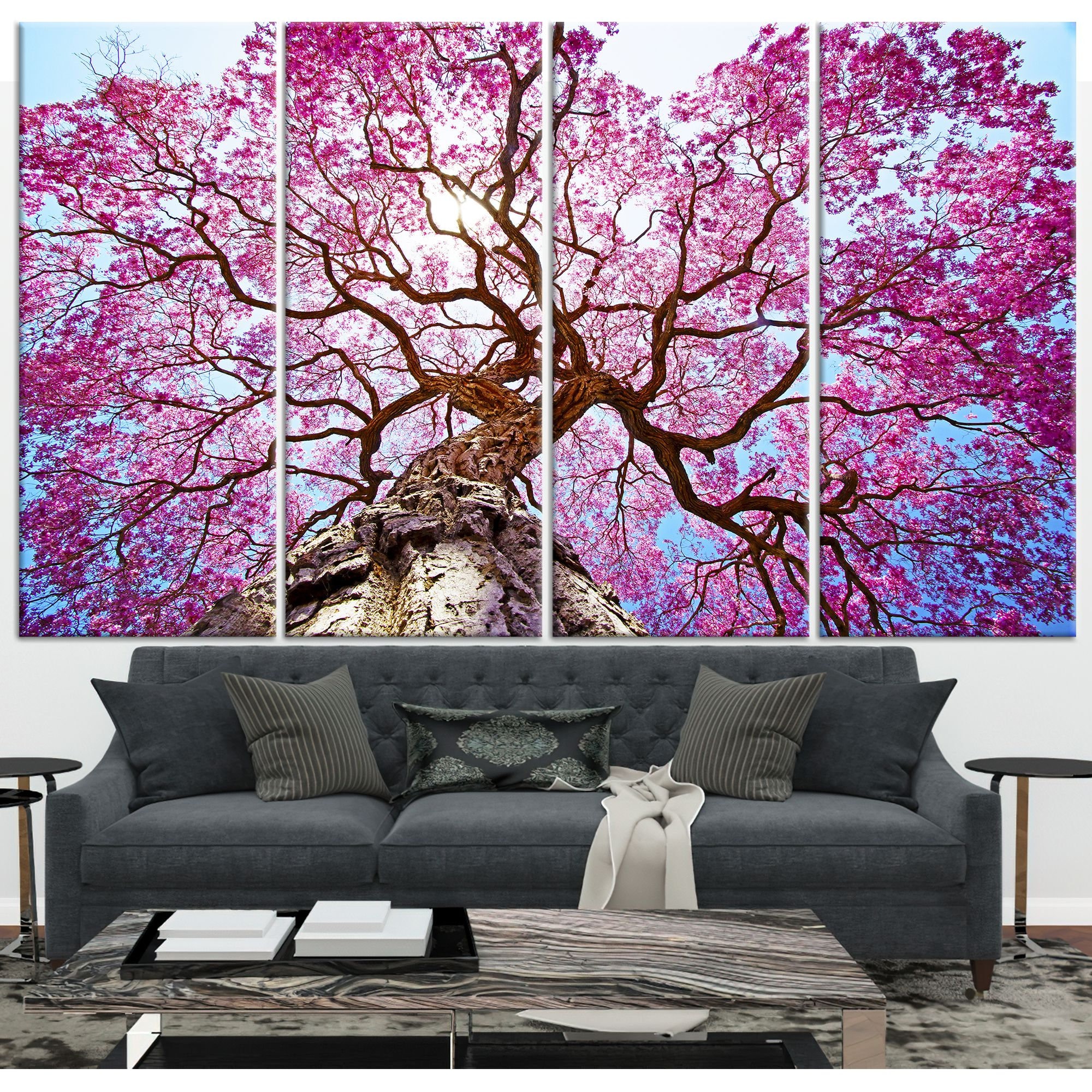 Pink Tree Wall Art Pink Tree Canvas Tree Wall Art Landscape | Etsy