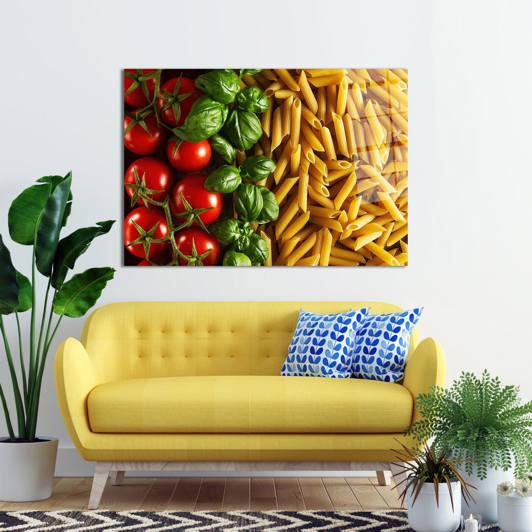 Basil & Tomato Pasta Tempered Glass Wall Art: Italian Kitchen Decor - Etsy